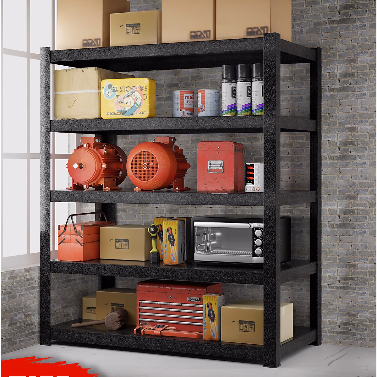 Sanoolir 72" Hx47.3 Wx23.6 D 5 Tier Garage Shelving Heavy Duty Garage Storage Shelves 3000 lbs Heavy Duty Shelving Adjustable Matte Black Metal Shelving Industrial Rack (72" Hx47.3 Wx23.6 D)