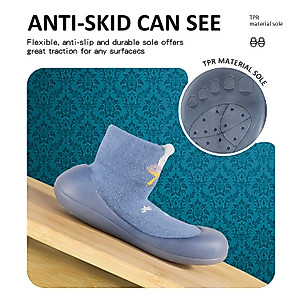 SEBELLST Baby Boy Sock Shoes Animal Rubber Sole Non-Skid Indoor Slipper Infant Boys First Walking Floor Slipper Toddler Soft Sole Cotton Breathable Lightwewight Baby Shoes (Blue, 12-18 months)