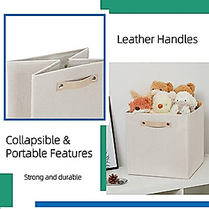 Bidtakay Large Bins Square Fabric Storage Bins 13 inch Storage Cubes Shelf Baskets Collapsible Toy Storage Box Clothes Cubby Storage Bins for Closet Organizer Office Storage Home Organization (Beige)