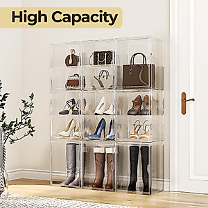 IYINIYI 15.75''x11.81''x9.84'' XX-Large Clear Shoe Storage Boxes with Divider, Stackable Plastic Boot Boxes with Magnetic Door, Acrylic display case Box with Lids for Sneaker Purses Handbags Books (3)