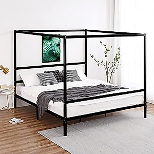 Bonnlo Black Canopy Bed Frame King with Headboard, Four Poster Bed Frame King, Metal