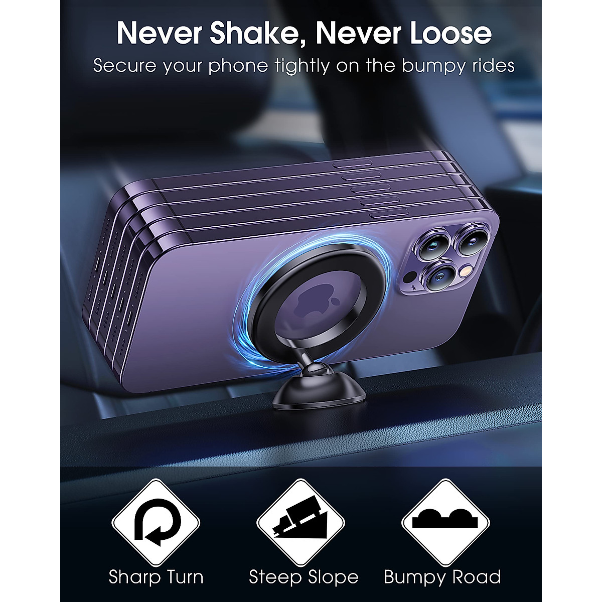 CASEKOO Car Phone Holder, Innovative Magkoo Magnetic Car Mount Smaller Simpler and More Convenient, Compatible with Magsafe 360° Rotatable Fits All Phones & Cases