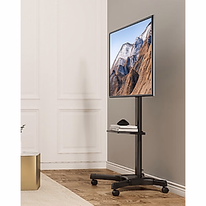 FITUEYES Tall TV Cart Mobile TV Stand for 32 to 70 Inch LED LCD Flat Curved Screen TVs Rolling Black Swivel Floor Stand with Height Adjustable Shelf & Lockable Casters - VESA 600x400mm, holds up 88lbs