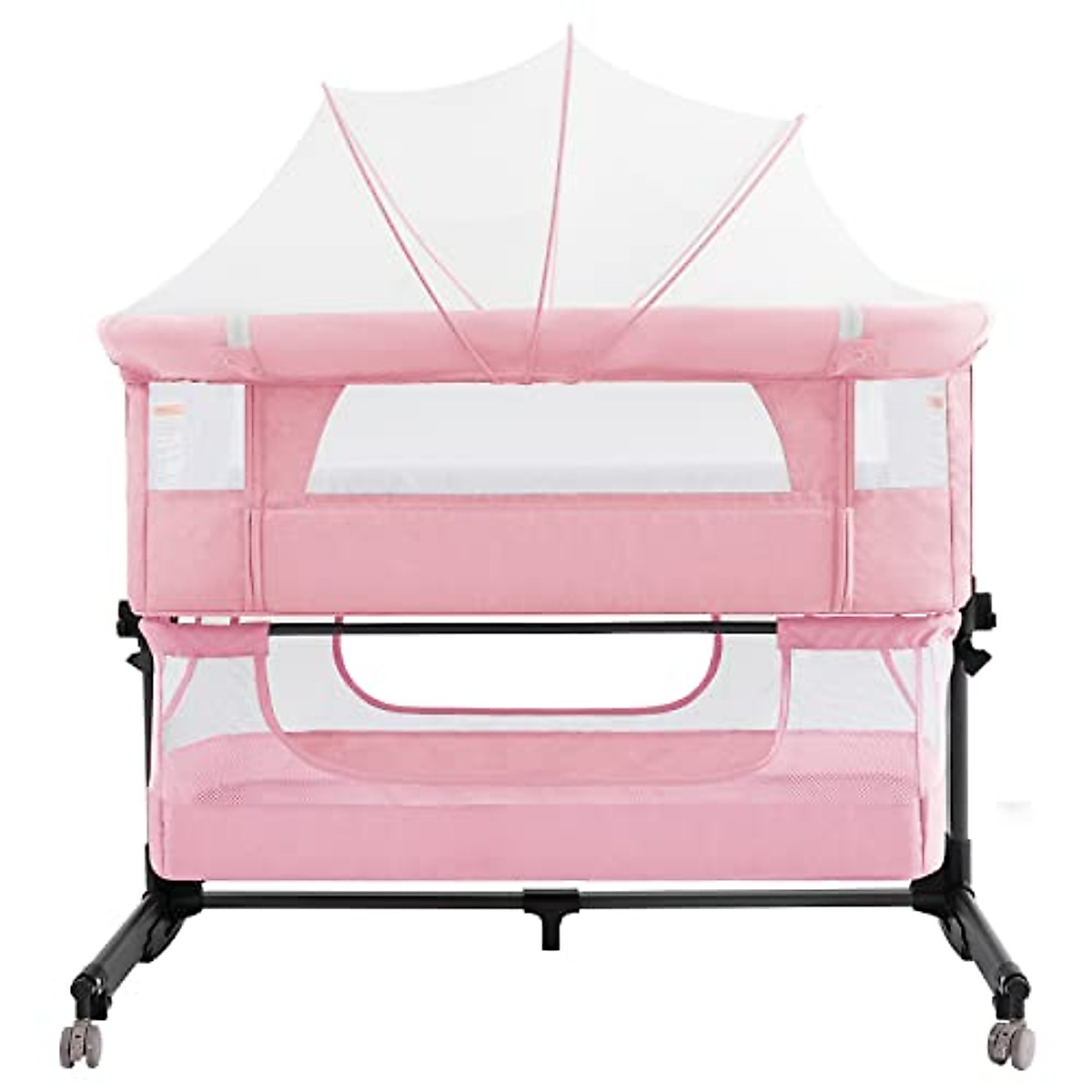 nordmiex 3 in 1 Baby Crib Bedside Crib,Baby Bassinet with Breathable Net,Adjustable Portable Bed for Infant/Baby,Pink, 10.0 kilograms