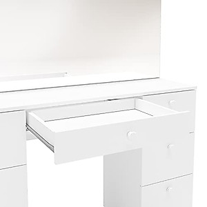 Boahaus Artemisia Vanity Makeup Desk with 7 Drawers, Full-Width Framless Hollywood Mirror, White Vanity Dresser with Mirror, Basic Knobs, Modern Painted Makeup Table for Bedroom (New Version 04/2023)