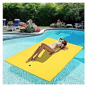 Floating Mat Water Mat Lily Pad with Rolling Pillow Design, Bouncy Tear-Resistant 3-Layer XPE Foam, Roll-Up Floating Island River Rafts,Blue (Color : Yellow, Size : 1.8mx0.6mx3.3cm)
