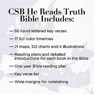 CSB He Reads Truth Bible, Black LeatherTouch, Black Letter, Wide Margins, Journaling Space, Illustrations, Reading Plans, Single-Column, Easy-to-Read Bible Serif Type