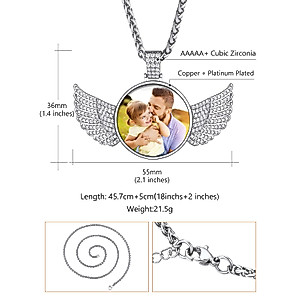Custom4U Personalized Angel Wings Pendant Neckalce with Picture Inside Custom Photo Necklace Memorial Photo Medallion Chain Hip Hop Jewelry for Men