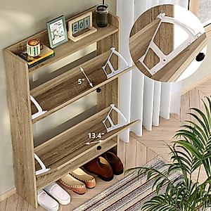 furomate Shoe Rack Storage Cabinet with 2 Natural Semi-Circular Rattan Doors, Entryway Boho Shoe Cabinet for Sneakers, Leather Shoes, High Heels, Slippers, 36.7“ Entryway Furniture