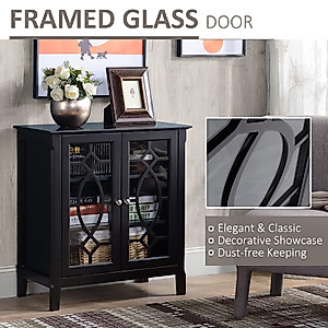 HOMCOM Sideboard Buffet Cabinet, Kitchen Storage Cabinet, Double Glass Door Accent Cabinet with Adjustable Shelves, Espresso