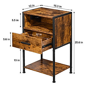 EOYUTLLY Nightstand with Charging Station,End Table with USB Ports & Power Outlets, Night Stands with Storage Drawer for Bedroom Living Room (Rustic Brown Set of 2)