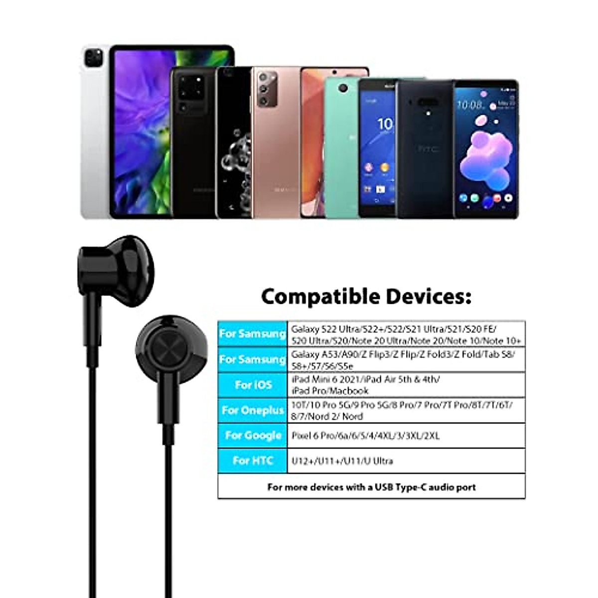 APETOO USB C Headphones for Samsung S22 S23 Ultra S21 S20 FE A53 Note 10 Plus,Magnetic USB Type C Earphones Wired Earbuds with Mic HiFi Stereo Noise Canceling for iPad Pro Pixel 7 6 Pro 6a 5 OnePlus 9