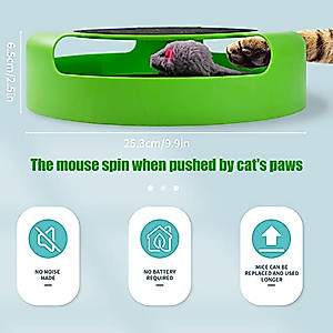 FYNIGO Replaceable Interactive Cat Toy Mouse for Indoor Cats and Kitten,Uncatchable Spinning Mice and a Scratching Pad,Hunting Chasing and Exercising,Cat Scratcher Track Roller Catnip Puzzle Toy,Green