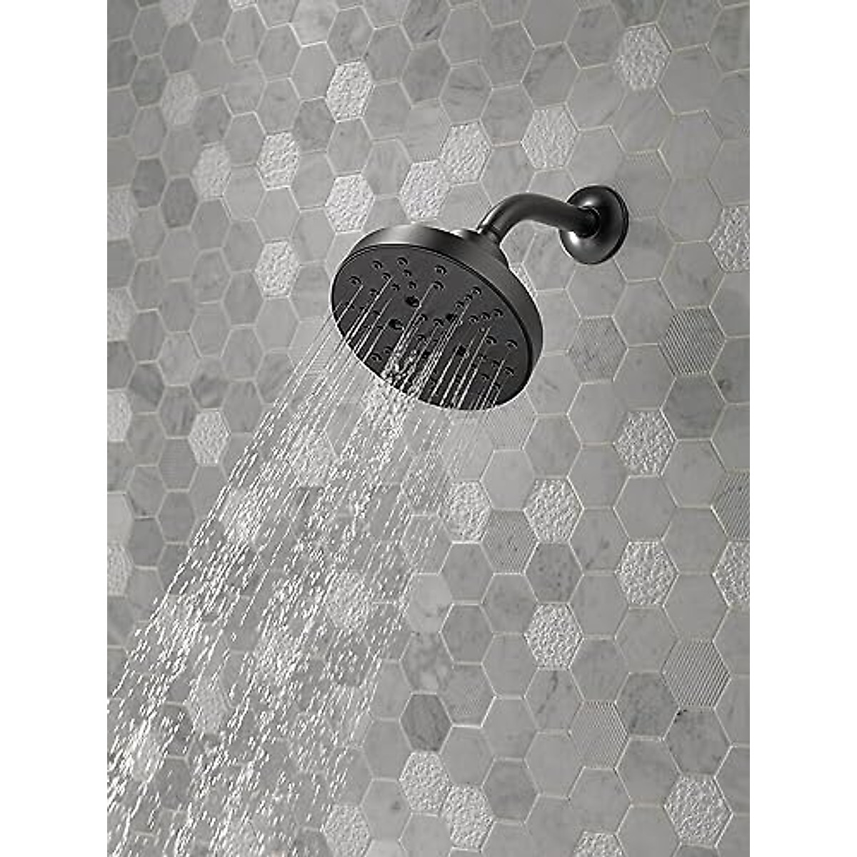 Delta Faucet 5-Spray Matte Black Shower Head with H2Okinetic Technology, Matte Black Shower Head Black Showerhead, Matte Black 52664-BL