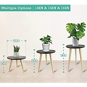 Tuohours 14IN Tall Plant Stand Holder for Indoor Planters, Mid Century Small Round Wood Table for Living Room Corner Floor