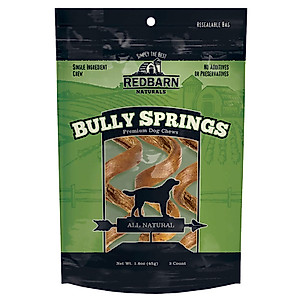Redbarn All-Natural 4-6" Bully Springs Sticks for Dogs - Premium Grain-Free Single Ingredient Boredom Busting Dental Chew Rawhide Alternative - 3 Count