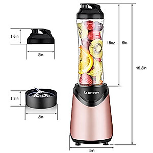 La Reveuse Smoothie Blender Personal Size 300 Watts with 2 Pieces 18 oz BPA-free Travel Sports Bottles,Grey (Pink)