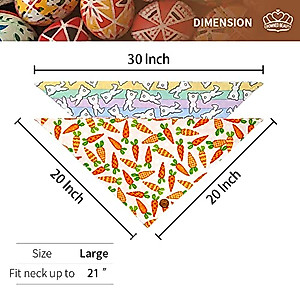 Crowned Beauty Easter Dog Bandanas Large 2 Pack, Bunnies Hip Hop Set, Carrots Polka Dots Adjustable Triangle Holiday Reversible Scarves for Medium Large Extra Large Dogs Pets