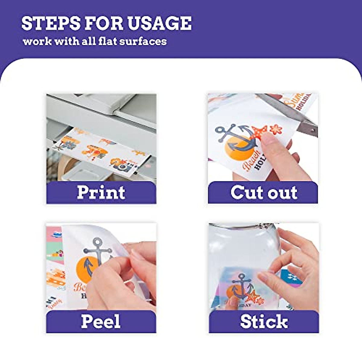 DGBDPACK Printable Vinyl Sticker Paper 8.5"x11" Glossy Sticker Paper 20 Sheets Translucent Waterproof Self-adhesive for Inkjet Printer