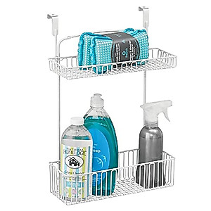 mDesign Steel Over Cabinet Kitchen Storage Organizer Holder or Basket - Hang Over Cabinet Doors in Kitchen, Pantry, Bathroom; Holds Dish Soap, Window Cleaner - Concerto Collection, 2 Pack, Matte White