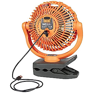 Klein Tools PJSFM2 Lithium Battery Operated Fan, Rechargeable Mini USB Fan with Clip On, Hang Hole, and Magnet Mounting, Portable, Orange/Gray
