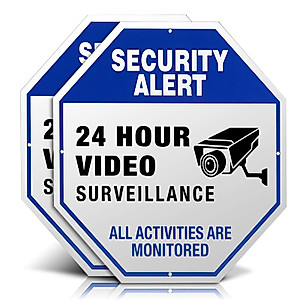 Video Surveillance Signs, Aluminum 10" x 10" Outdoor Security camera Signs for Property, Metal Reflective Warning Sign for Home Business CCTV Security Camera - 2 Pack