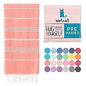 WETCAT Turkish Beach Towel Oversized 38x71 100% Cotton Sand Free Quick Dry Swim Towel Extra Large Turkish Towel Light Travel Towel for Adults Beach Gifts Beach Accessories - Dark Coral
