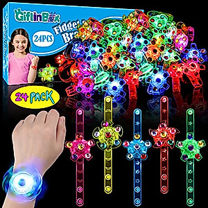 24 Pack LED Light Up Fidget Spinner Bracelets Easter Party Favors for Kids 4-8 8-12, Glow in The Dark Party Supplies, Back to School Gift for Students, Return Gifts for Kids Birthday Halloween