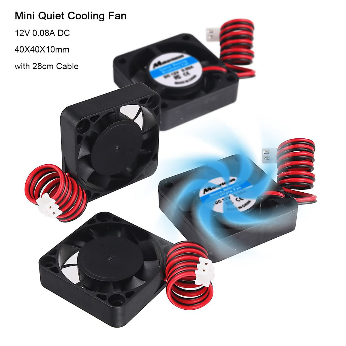 MakerFocus 4pcs 3D Printer Fan 12V, 40mm 12 Volt Fan 0.08A DC Mini Quiet Cooling Fan 40X40X10mm with 28cm Cable for 3D Printer, DVR and Other Small Appliances Series Repair Replacement