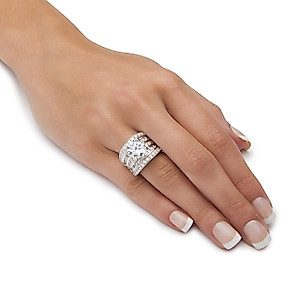 PalmBeach Jewelry Yellow Gold-Plated or Platinum-Plated Sterling Silver Round Cubic Zirconia Multi Row Scoop Engagement Ring Size 7