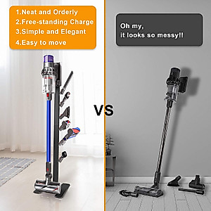XIGOO Storage-Stand-Docking-Station-Holder Compatible with V15 V11 V10 V8 V7 V6 Cordless Vacuum Cleaners & Accessories, Stable Metal Bracket Organizer Rack, Brushed Black