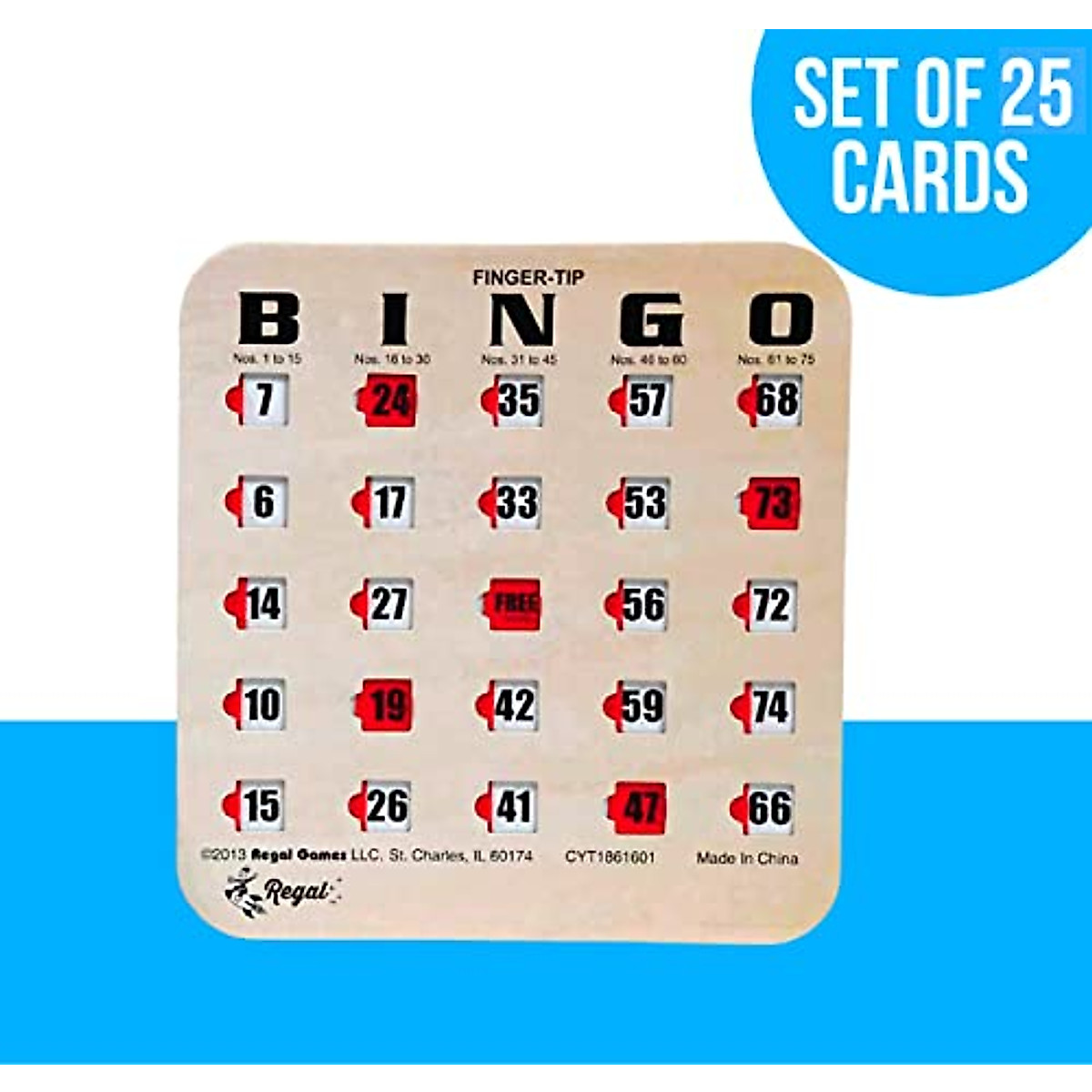Regal Games - Finger-Tip Shutter Slide Bingo Cards - 25 Pack - Woodgrain - Perfect for Group Events, Bulk Purchasing