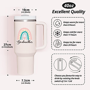 40 oz Tumbler with Handle Straw Godmother Proposal Gift from Godchild God Mother Proposal Gifts for Women Insulated Water Mug Pregnancy Announcement Baptism Birthday Mother’s Day Christmas Gifts