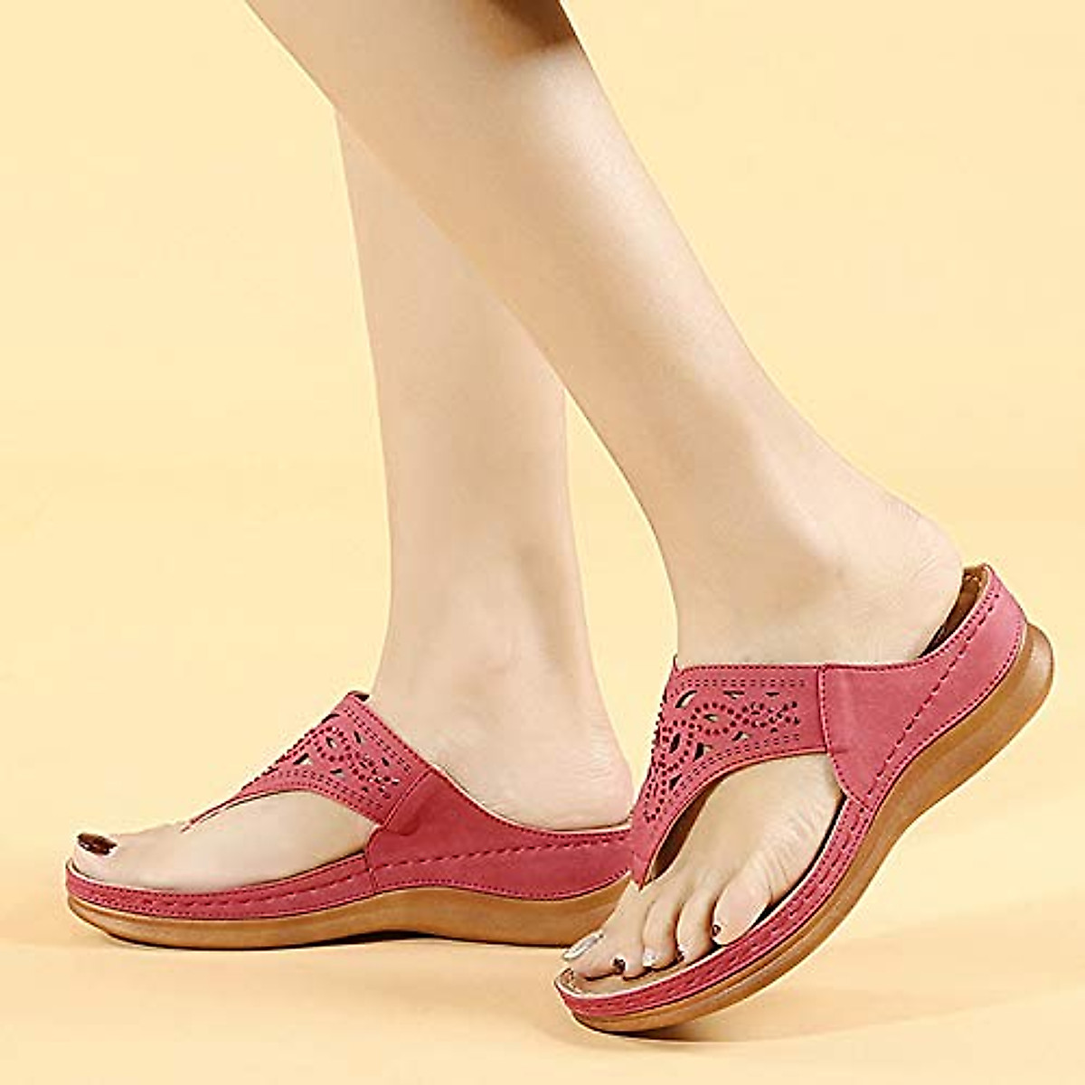 justHIGH Wedge Flip Flops for Women, Hollow Out Breathable Platform Sandals, Women Summer Wedge Sandals with Comfort Insole