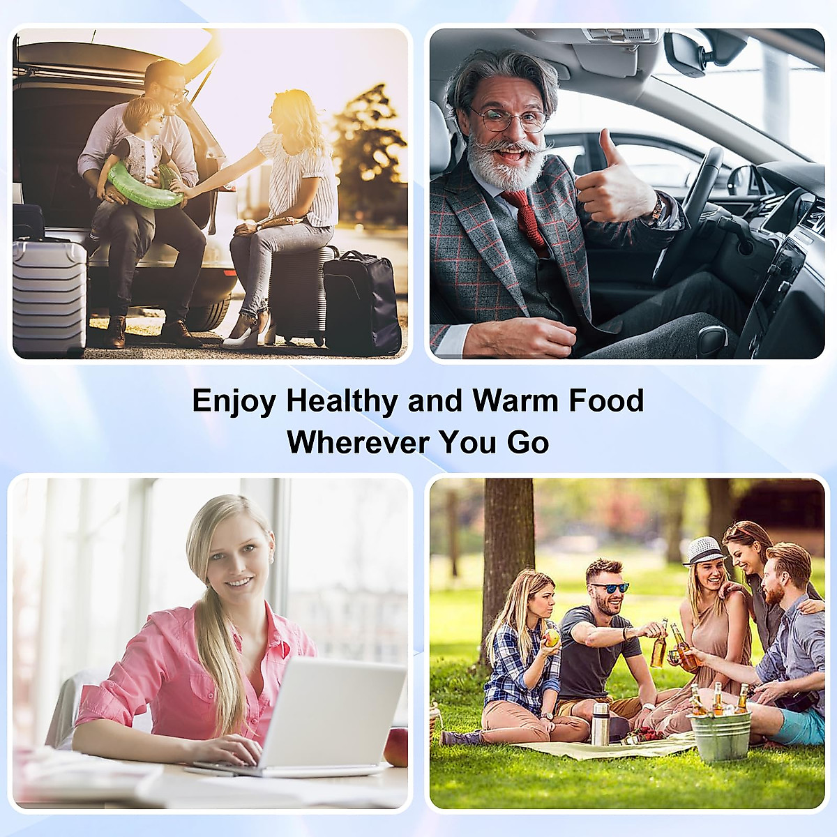 Andvon Electric Lunch Box 60W Food Heater 3-In-1 Portable Food Warmer Lunch Box for Car & Home,1.5L Heated Lunch Boxes for Adults, Lunch Heating Microwave for Truckers,with Carry Bag