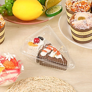 100 Piece Pie Container with Lid Clear Cake Slice Container Plastic Medium Dome Hinged Lid Cheesecake Container, Pie Dessert, Food Box, Take out Packaging for Home, Bakery and Cafe Business