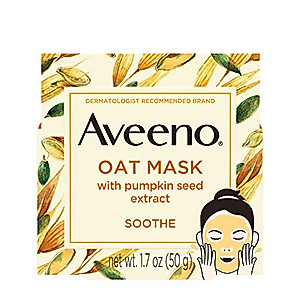 Aveeno Oat Face Mask with Soothing Pumpkin Seed Extract and Feverfew Extract, to Rebalance and Hydrate Skin, Paraben Free, Phthalate-Free, 1.7 oz