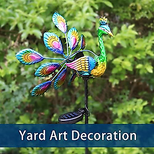 Wind Spinners for Yard and Garden - Solar Peacock Wind Spinner, Metal Kinetic Garden Stake Lights Wind Spinners, Outdoor Decorative Sculpture Waterproof Lights Lawn Courtyard Garden Décor