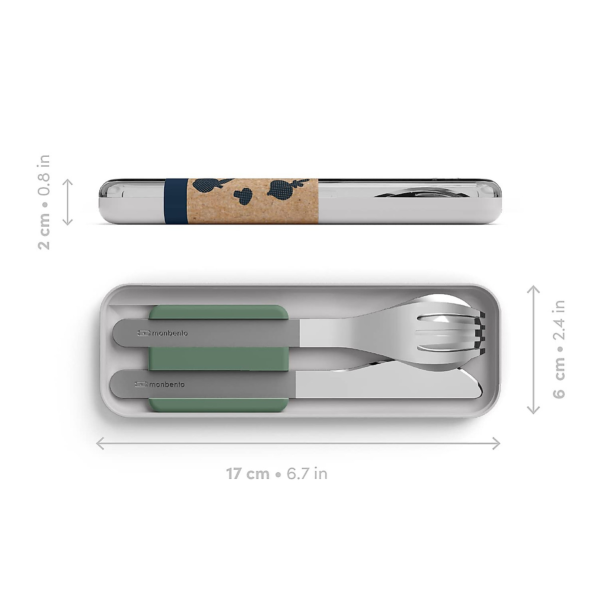 MONBENTO - Cutlery Set MB Slim Box Onyx for Lunch Box - 3 Pieces Fork Knife Spoon - Flatware Set Work Lunch Packing - Suitable for MB Original & MB Square Bento Boxes - Stainless Steel - Black