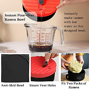 AI LOVE PEACE Microwave Ramen Bowl with Lid - Microwavable Noodle Cooker Container for Dorm Essentials, Ramen Maker, Meal Prep Microwave Safe Instant Noodles Soup Bowl - BPA Free, Dorm Room Gift (Red)