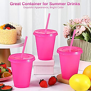 Rtteri 15 Pcs Reusable Kids Cups with Straws and Lids 16 oz Glitter Rose Red Kids Tumblers Plastic Party Favor Cups with Lids Travel Mug Cup for Smoothie Coffee Iced Beverage Water Parties Birthdays