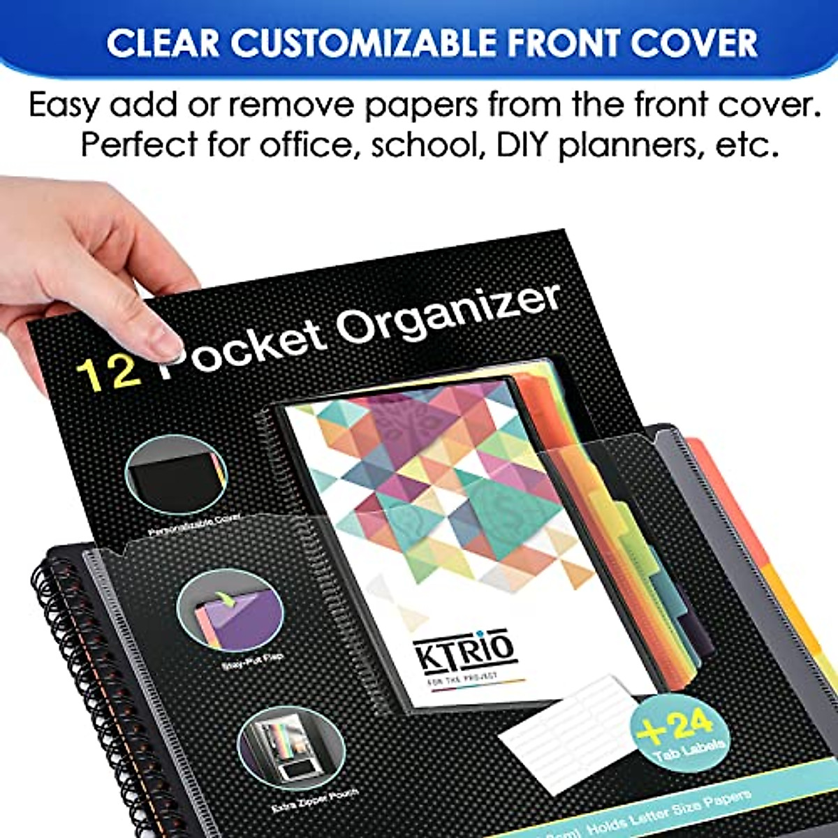 KTRIO 12 Pocket Poly Project Organizer | Durable Folder