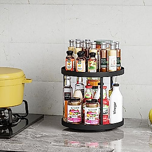 Giikin Countertop Shelf Organizer, 2 Tier Kitchen Spice Rack Organizer, 2 Tier Lazy Susan Organizer, 2 Tier Spice Turntable Organizer(Rustic Brown)