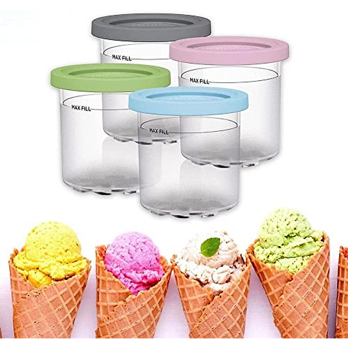 New Ice Cream Pints Containers|2/4 Packs Containers with Lids Replacements for Ninja Creami Pints,With NC301 NC300 NC299AMZ Series Ice Cream Maker (C)