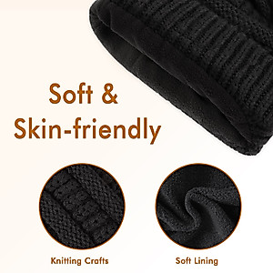 Deegotech Bluetooth Beanie for Women, Unique Tech Gifts for Teen Girls, Music Hat with Wireless Headphones, Pom Pom Knit Winter Hat for Mom Wife Girls-Black Beanie