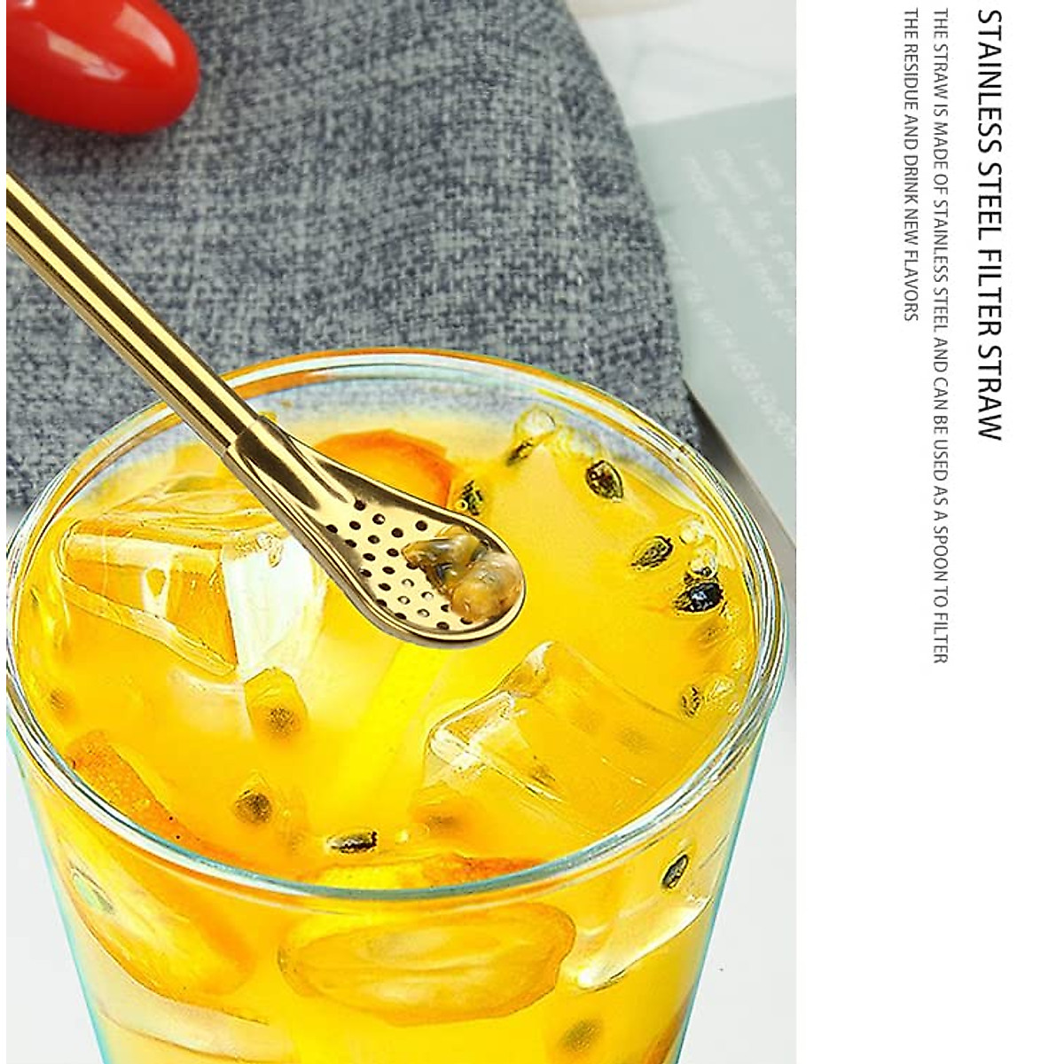 Anller Premium Straw Spoons Bombillas Yerba Mate Straw, Drinking Stirring Straws with Filter Spoon -7.2inch (7 Straws + 2 Cleaning brushes）