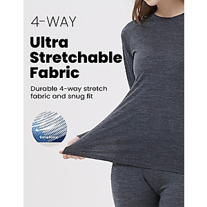 Iguana Womens 100% Merino Wool Base Layer Sets for Ski Lightweight Thermal Underwear Heather Grey