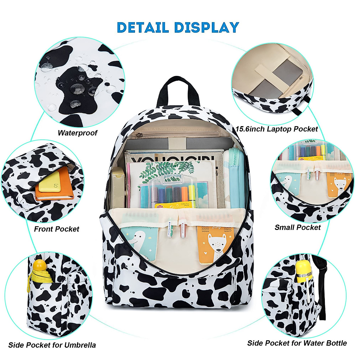 Cow Print Backpack for Girls Women Teens, School Backpack College Bookbags Ladies Laptop Backpacks
