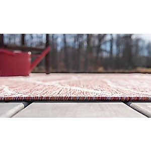 Unique Loom Outdoor Botanical Collection Area Rug - Leaf (5' 1" x 8' Rectangle, Rust Red/ Gray)