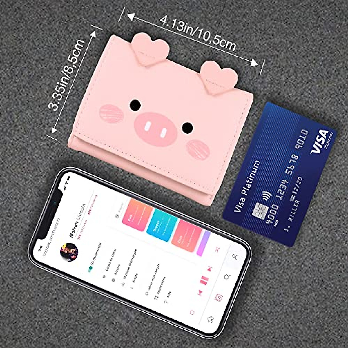 CONISY Cute Wallets for Women, Leather RFID Blocking Small Trifold Wallet with ID Window for Girls and Ladies Womens Wallet -Pig (Pink)